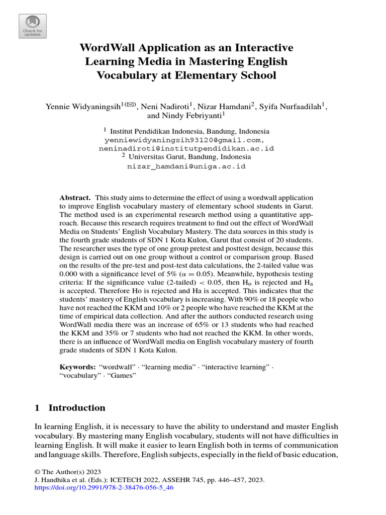 Wordwall Application As An Interactive Learning Media in Mastering English Vocabulary at ...