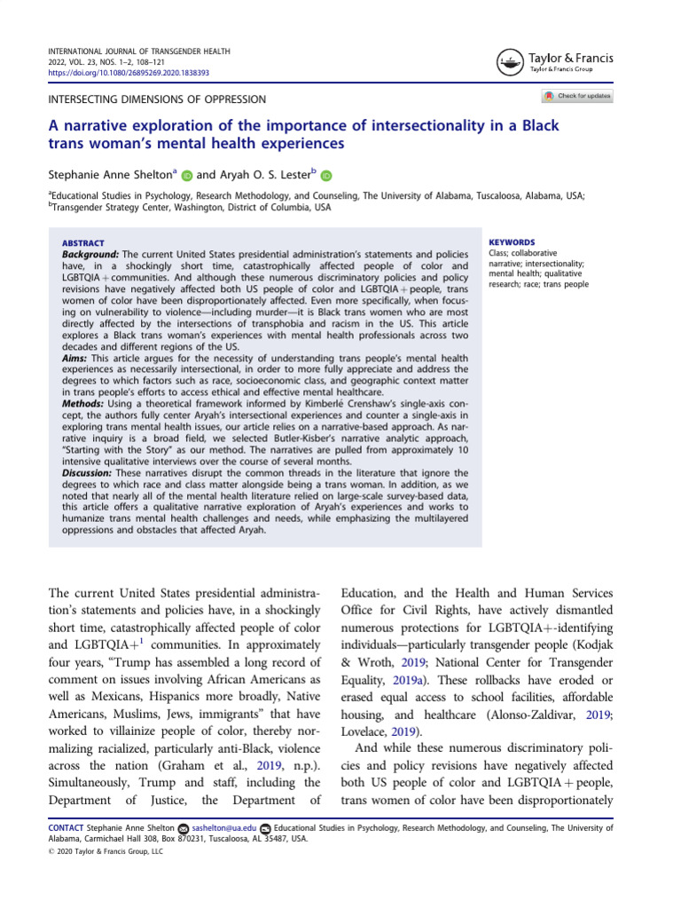 Shelton 2022 Intersectionality and Mental Health | PDF