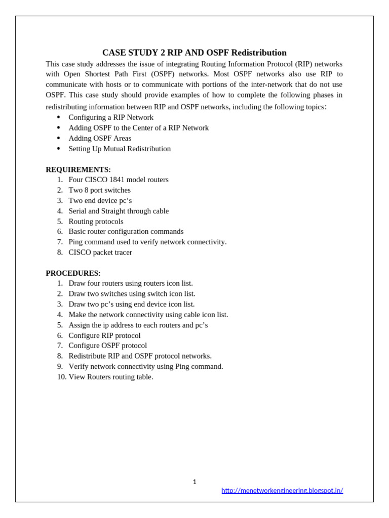 CASE STUDY 2 RIP AND OSPF Redistribution | PDF