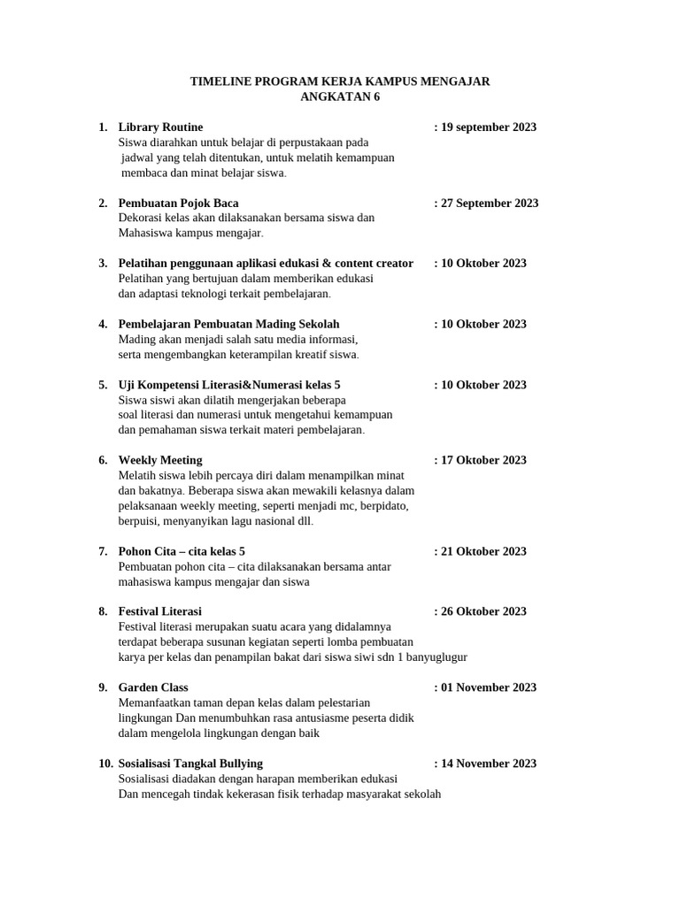 Timeline Program Kerja Kampus Mengajar | PDF