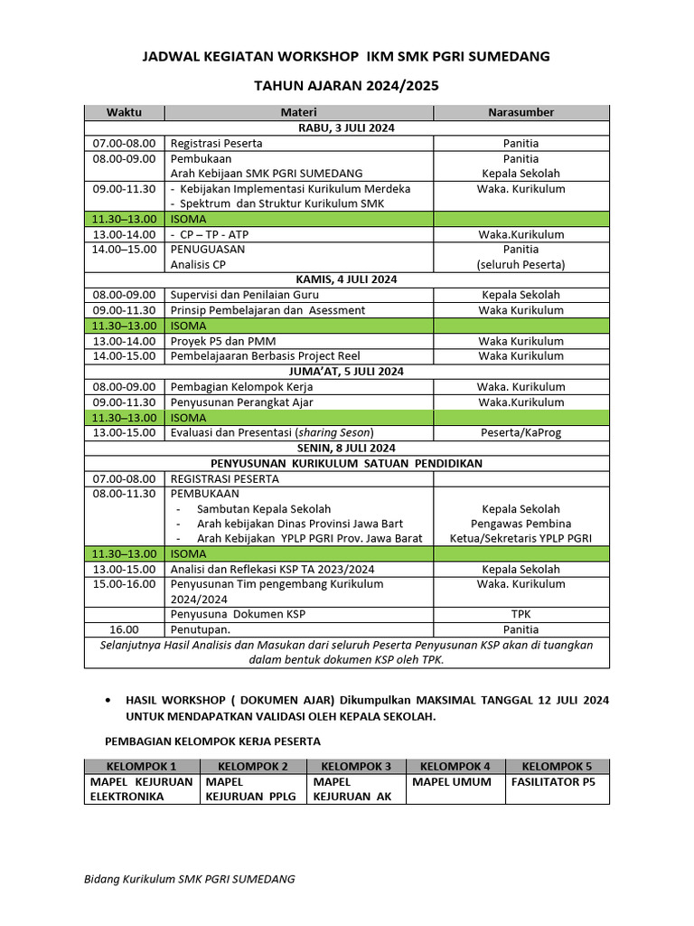 Jadwal Kegiatan Workshop Ikm SMK Pgri Sumedang | PDF