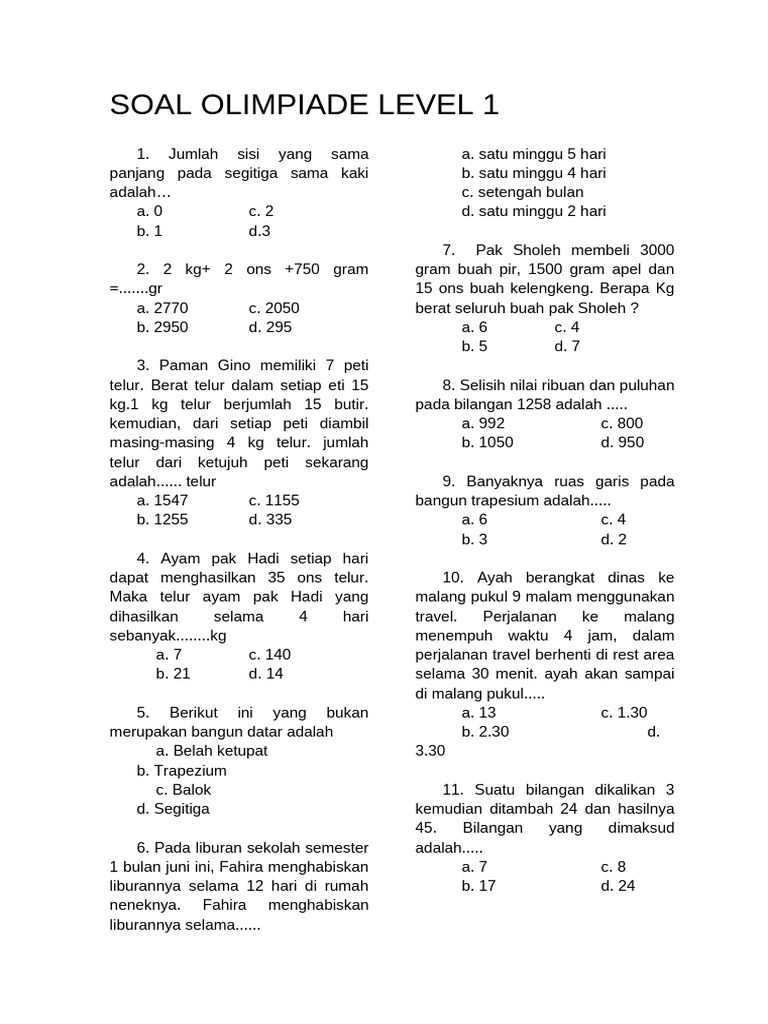 Soal Olimpiade Mat Level 1 | PDF