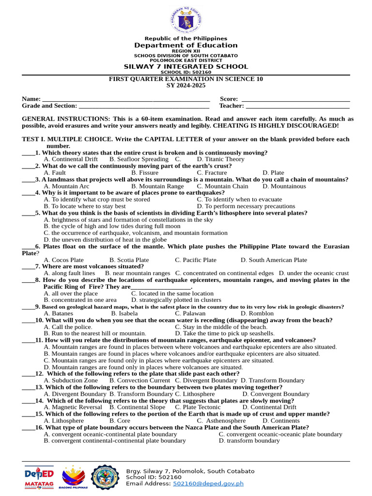 First Quarter-Science 10 | PDF