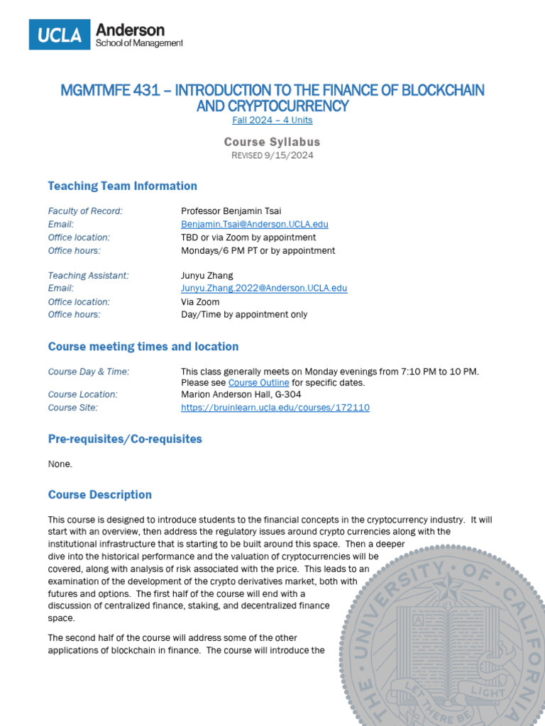 MGMTMFE-431 Tsai Syllabus | PDF
