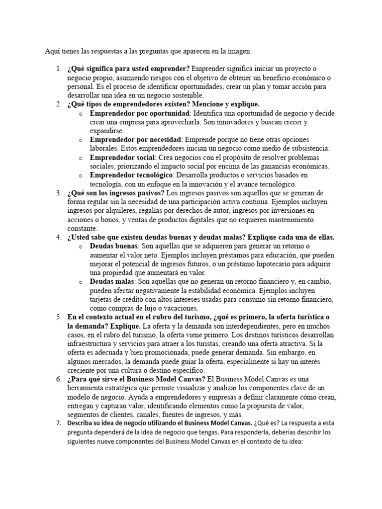 Respuestas Examen | PDF | Iniciativa empresarial | Negocios