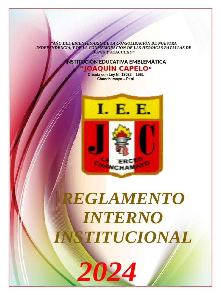 Regulamento Interno da I.E. Joaquín Capelo | PDF