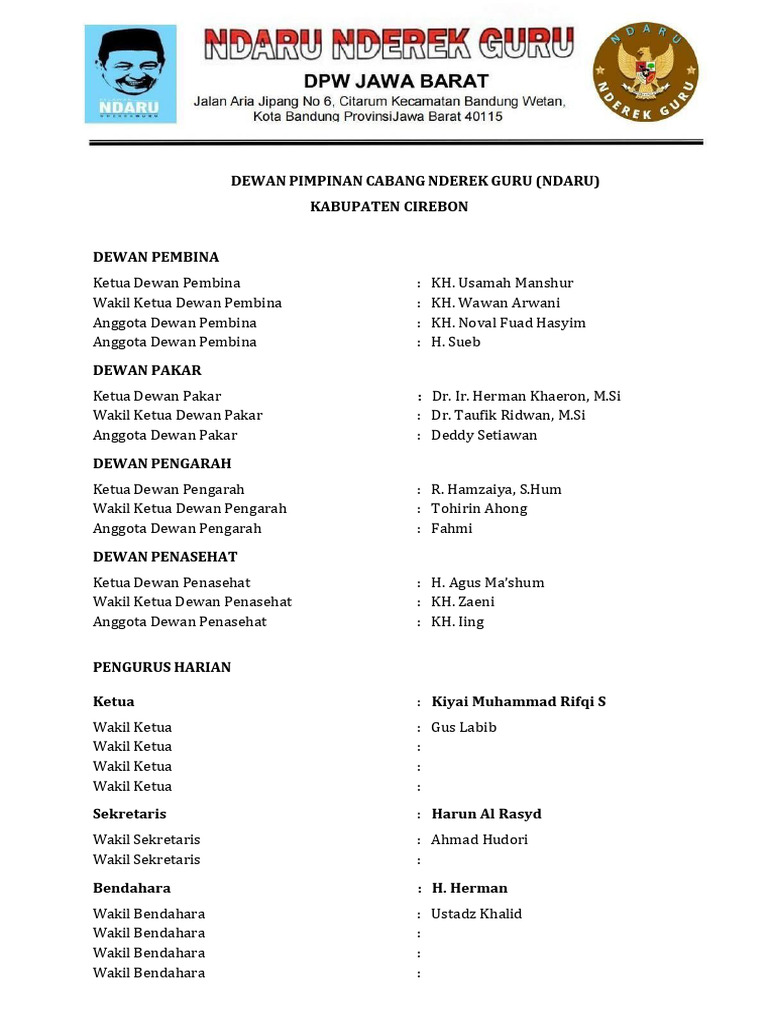 Struktur DPC Ndaru Kabupaten Cirebon | PDF | Religion & Spirituality