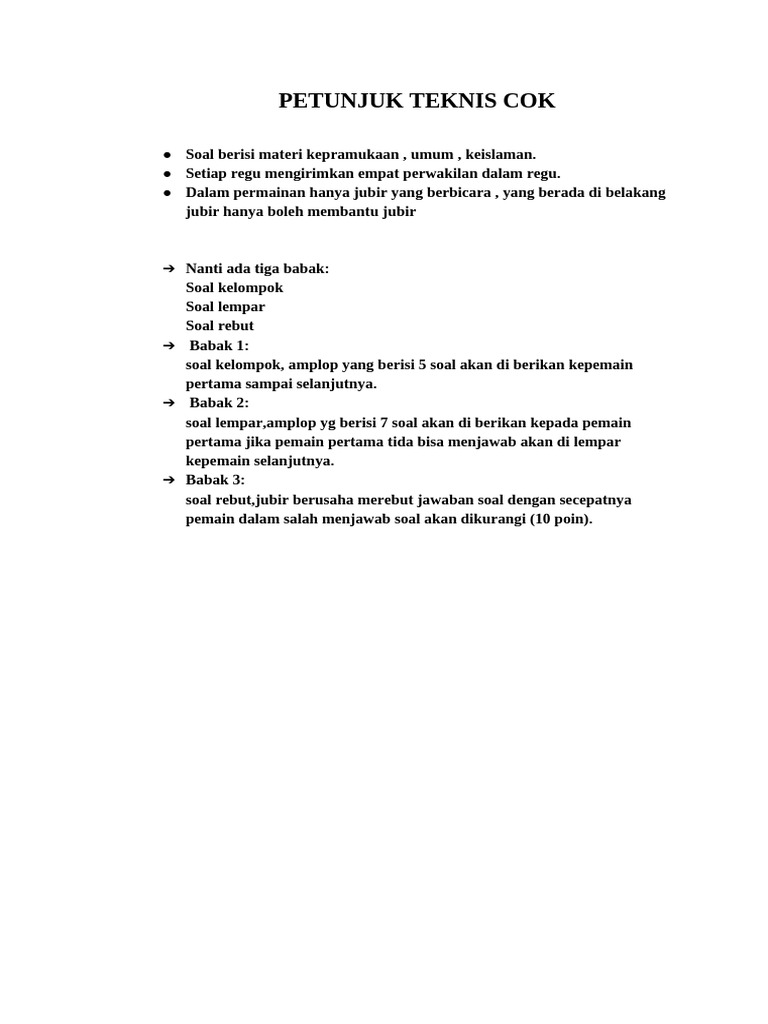 Petunjuk Teknis Cok | PDF