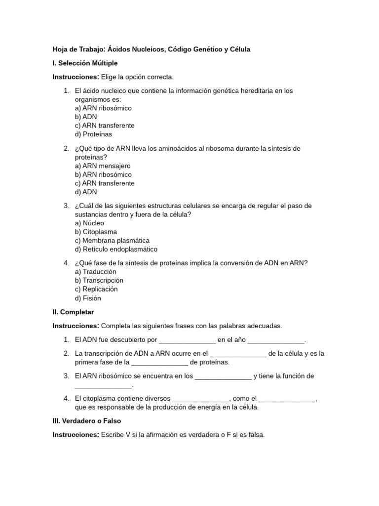 Hoja de Trabajo de Biologia | PDF