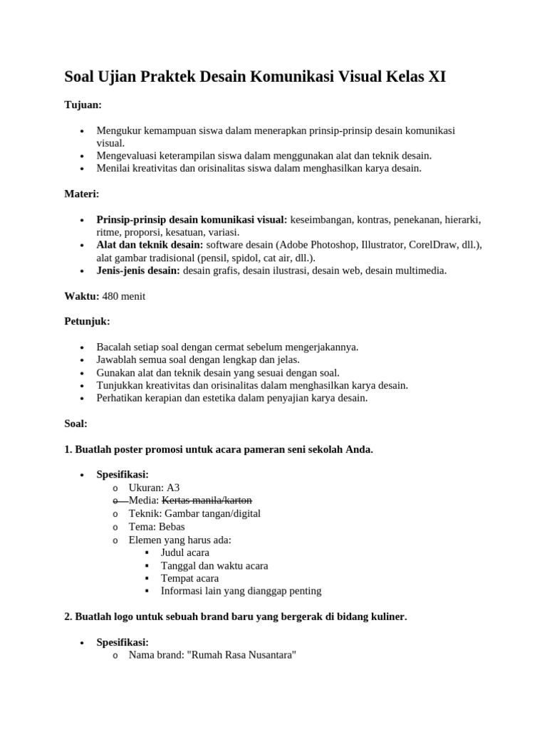 Soal Ujian Praktek Desain Komunikasi Visual Kelas XI | PDF