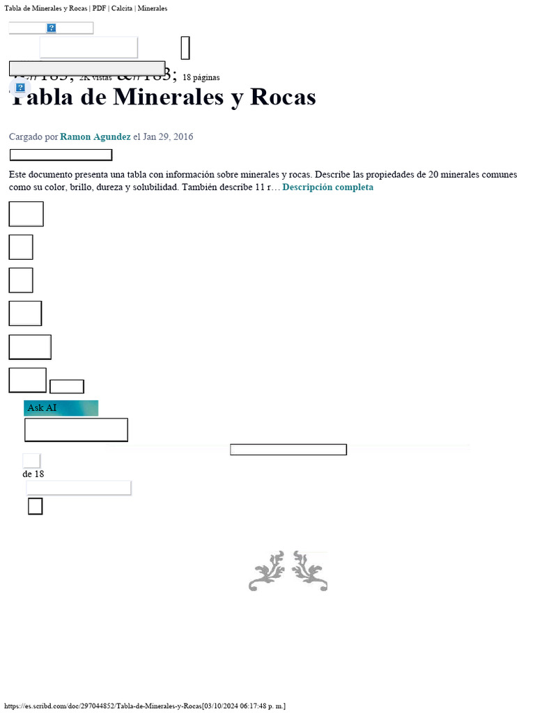 Tabla de Minerales y Rocas PDF Calcita Minerales | PDF