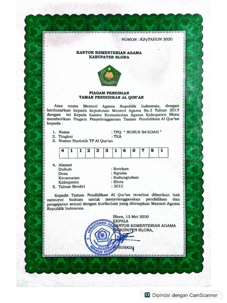 Piagam TPQ | PDF