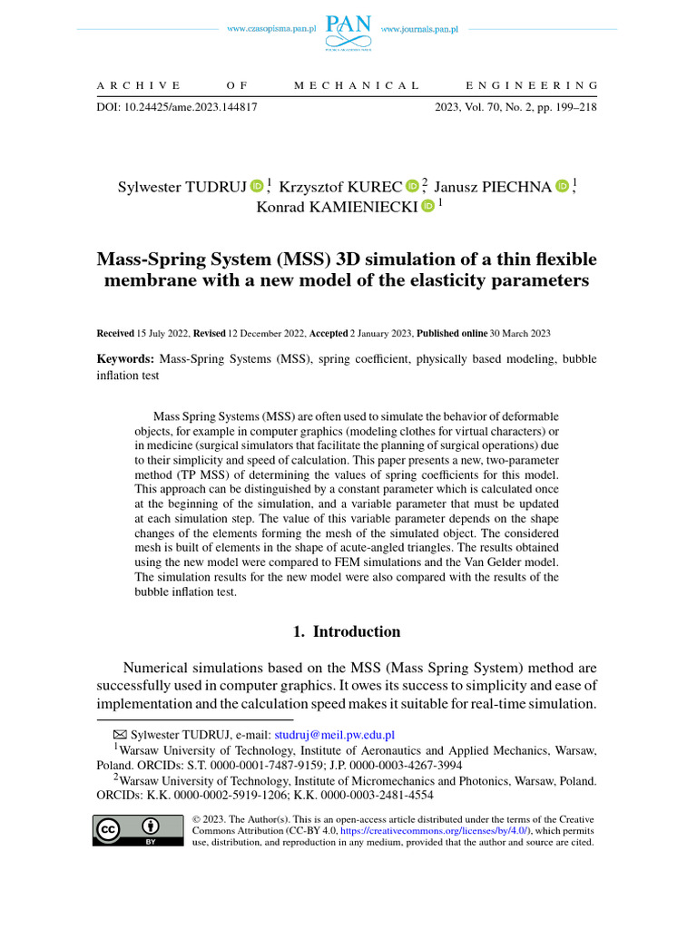 Mass Spring System MSS 3D Simulatio | PDF