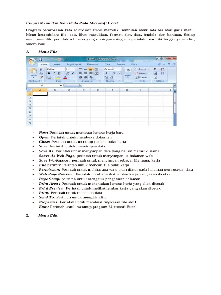 Fungsi Menu Dan Ikon Pada Pada Microsoft Excel Pdf