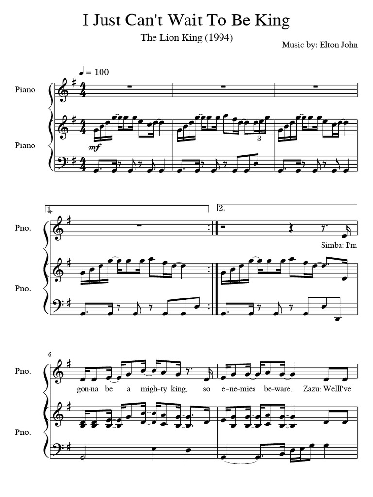 I Just Cant Wait To Be King Lion King | PDF