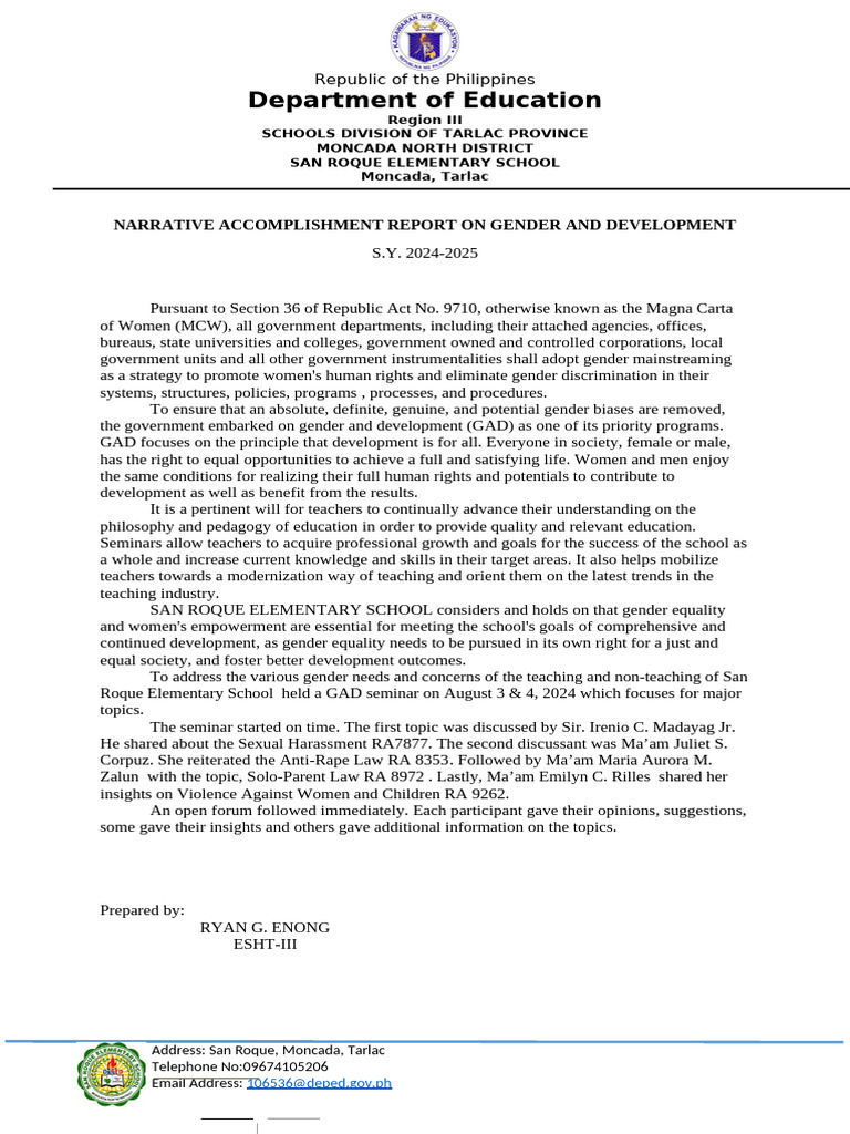 GAD Narrative Report 2024-2025 | PDF