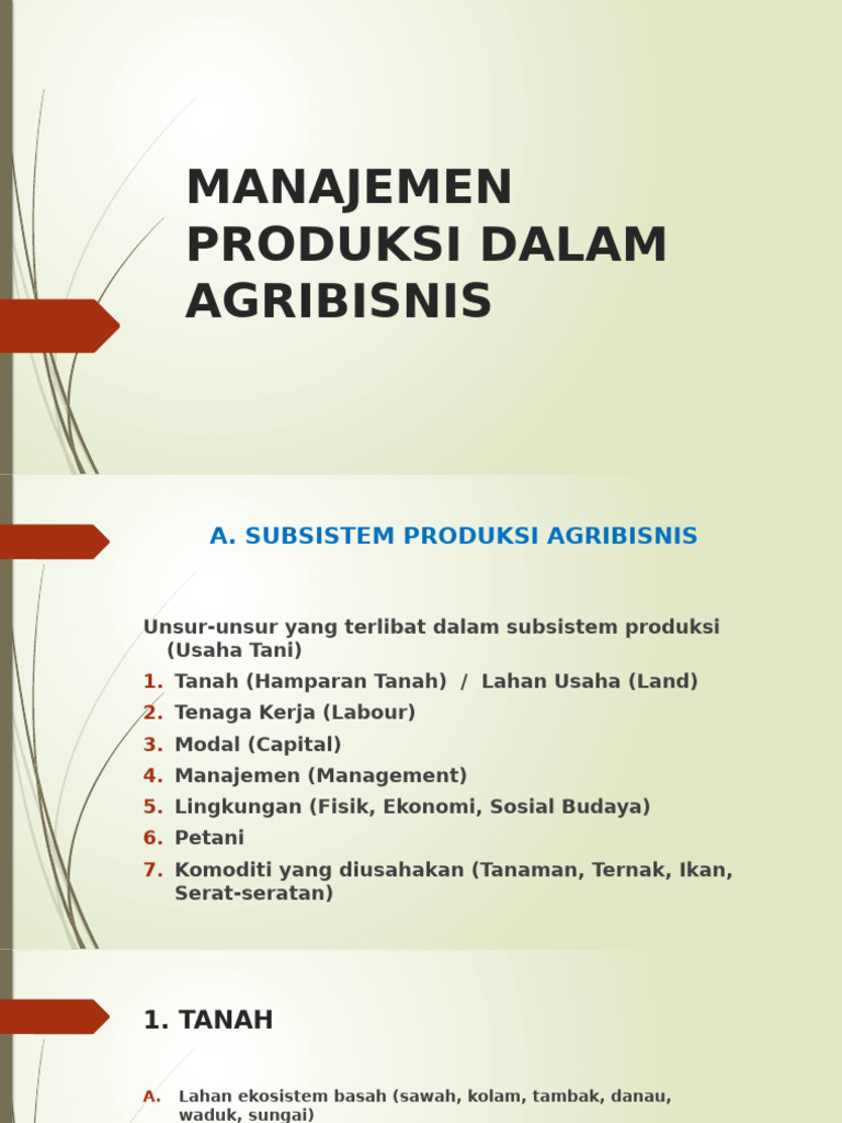Manajemen Produksi Dalam Agribisnis | PDF