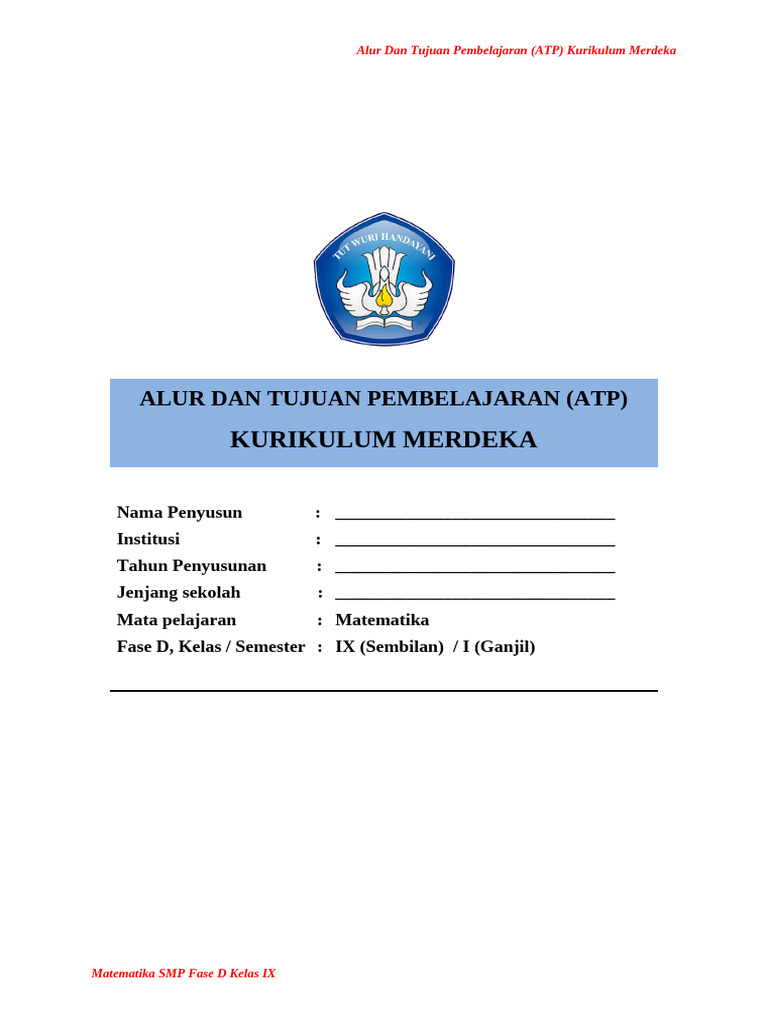 Atp Matematika Kelas 9 | PDF