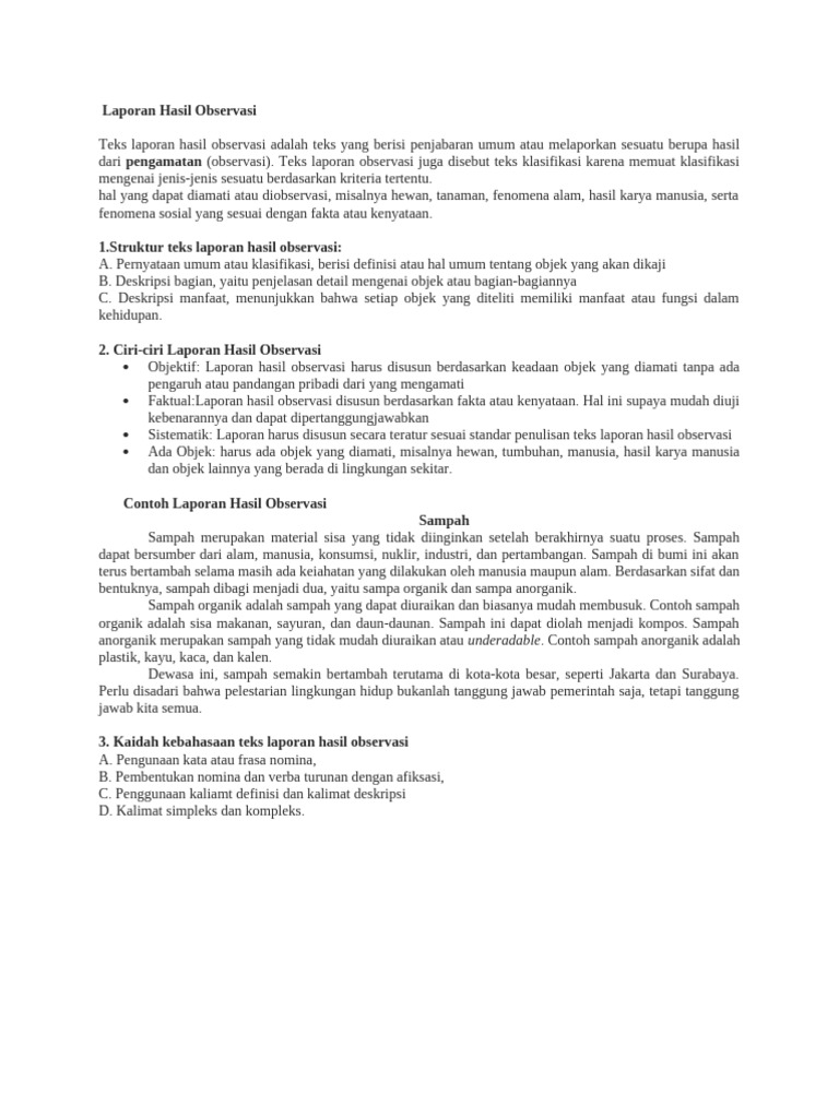 Laporan Hasil Observasi kelas X | PDF