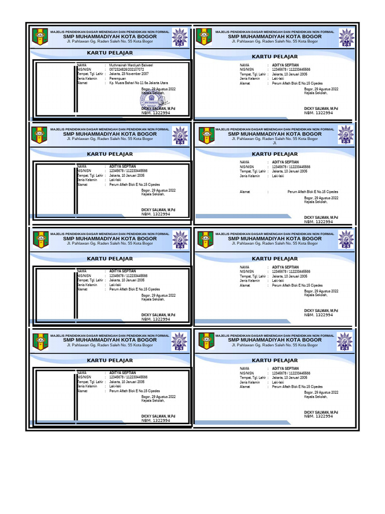 Format Kartu Siswa 55 fix | PDF