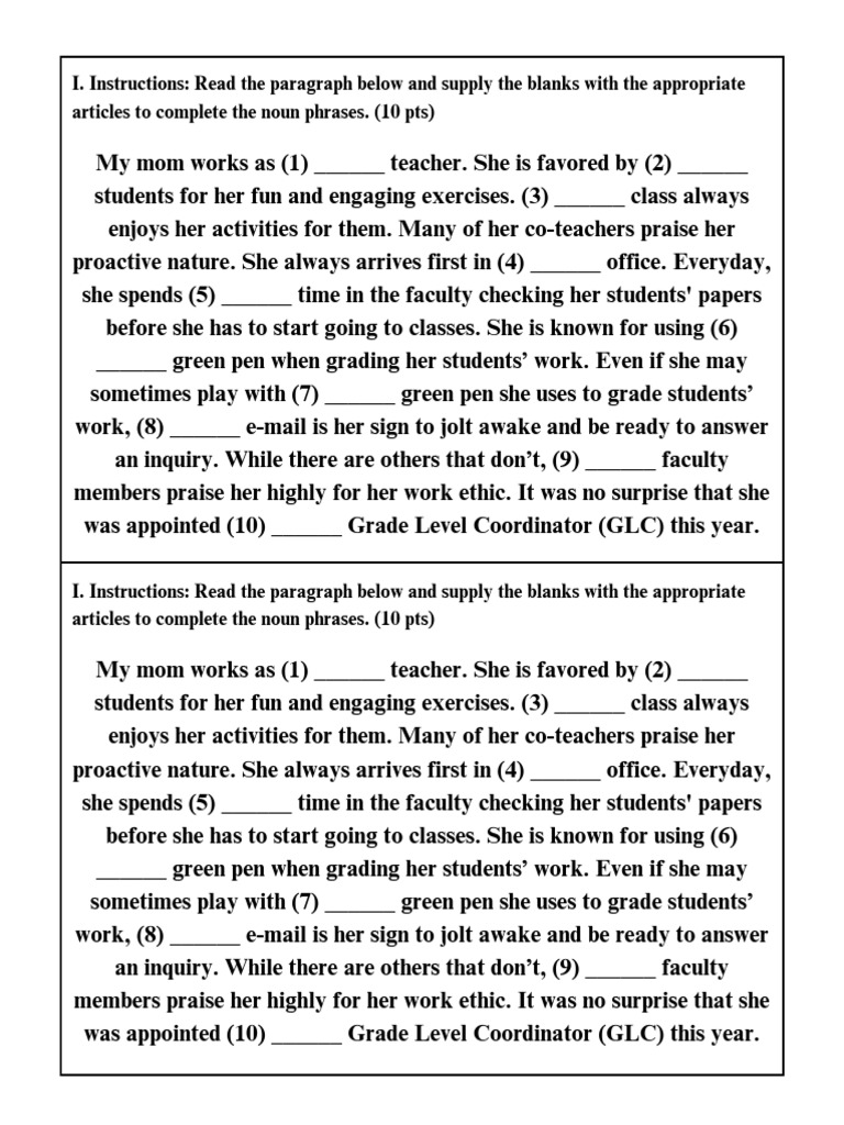 Instructions Read The Paragraph Below and Supply The Blanks With The ...