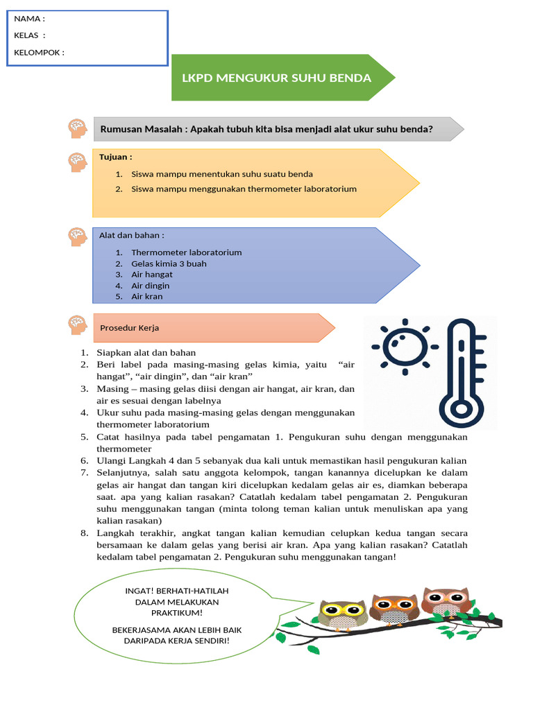 LKPD Suhu Dan Prinsip Kerja Termometer | PDF | Sains & Matematika