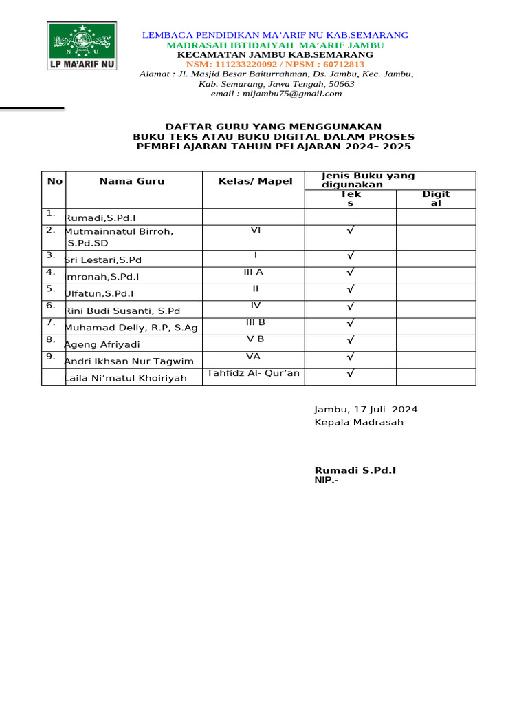 D.4. Rekapitulasi Daftar Guru Yg Menggunakan Buku Teks Digital DLM PBM | PDF