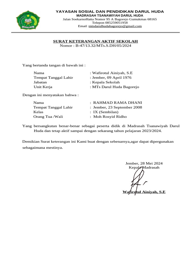 Surat Keterangan Aktif Dhani | PDF