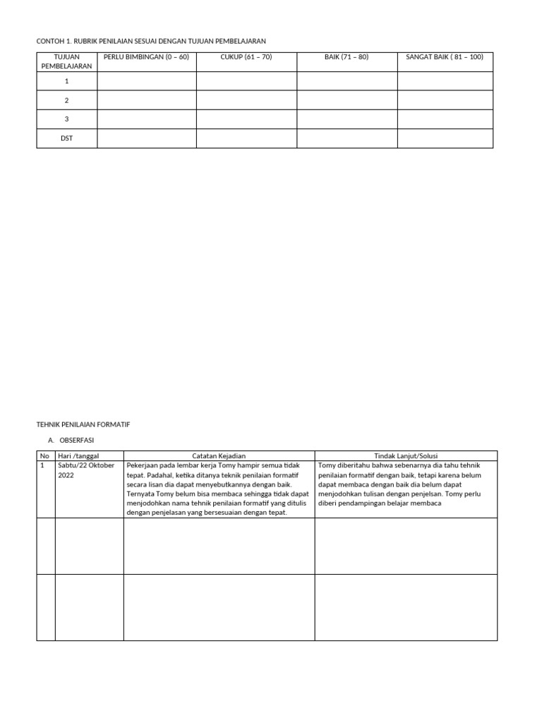 Contoh 1 Rubrik Penilaian | PDF