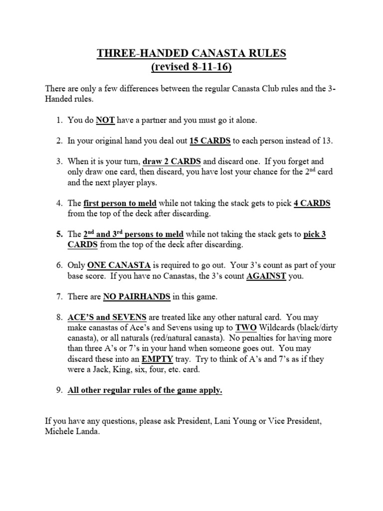 THREE HANDED CANASTA RULES 8-11-16a | PDF