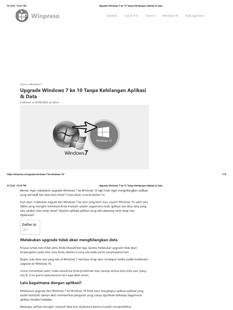 Upgrade Windows 7 Ke 10 Tanpa Kehilangan Aplikasi | PDF