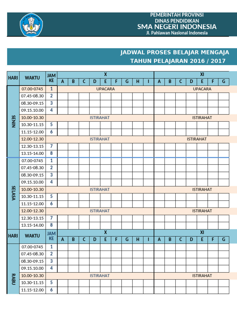 Jadwal Pelajaran SMKN 2 BM (2024-2025) Ganjil | PDF