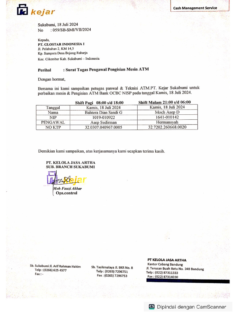 Revisi Surat Tugas Pengawalan Dan Pengisian Mesin ATM | PDF