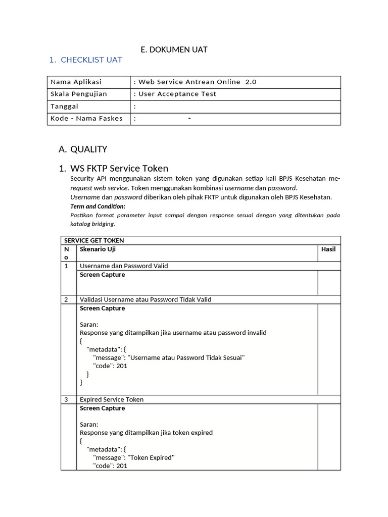 FORM UAT Bridging Antrean FKTP V2 | PDF