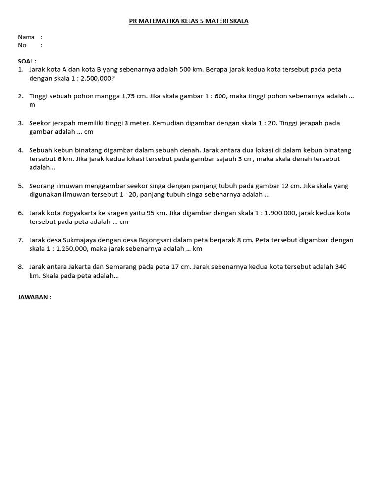 PR Matematika Kelas 5 Materi Skala | PDF