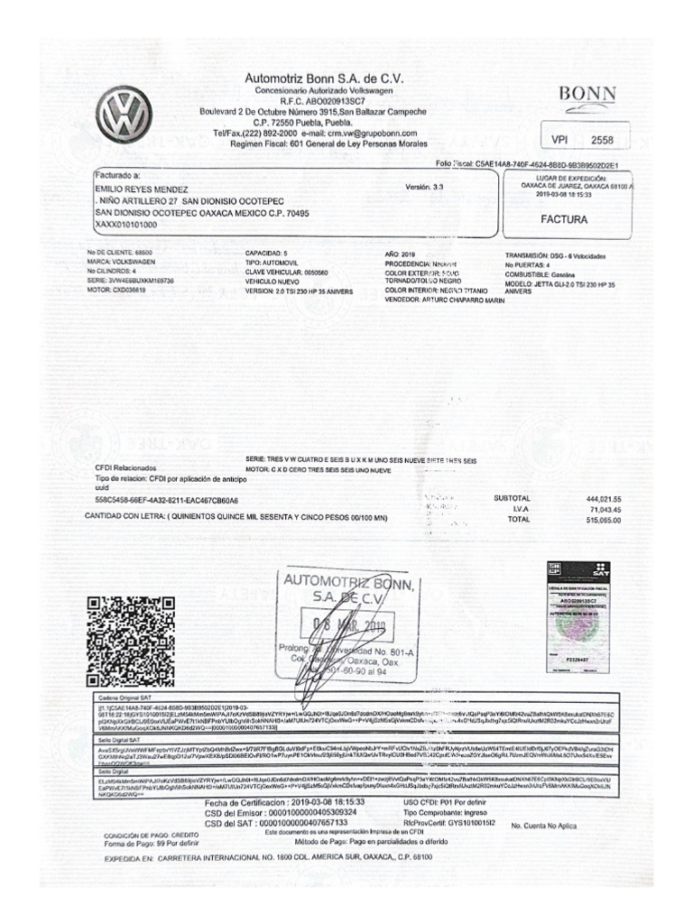 Factura Jetta 2019 | PDF