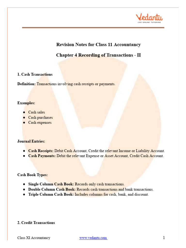 CBSE Accounting Chapter 4 Recording of Transactions 2 Class 11 Notes ...