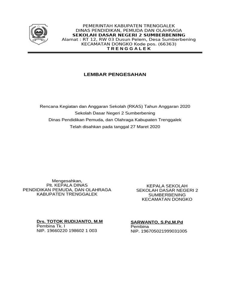 Lembar Pengesahan Rkas - 2020 | PDF