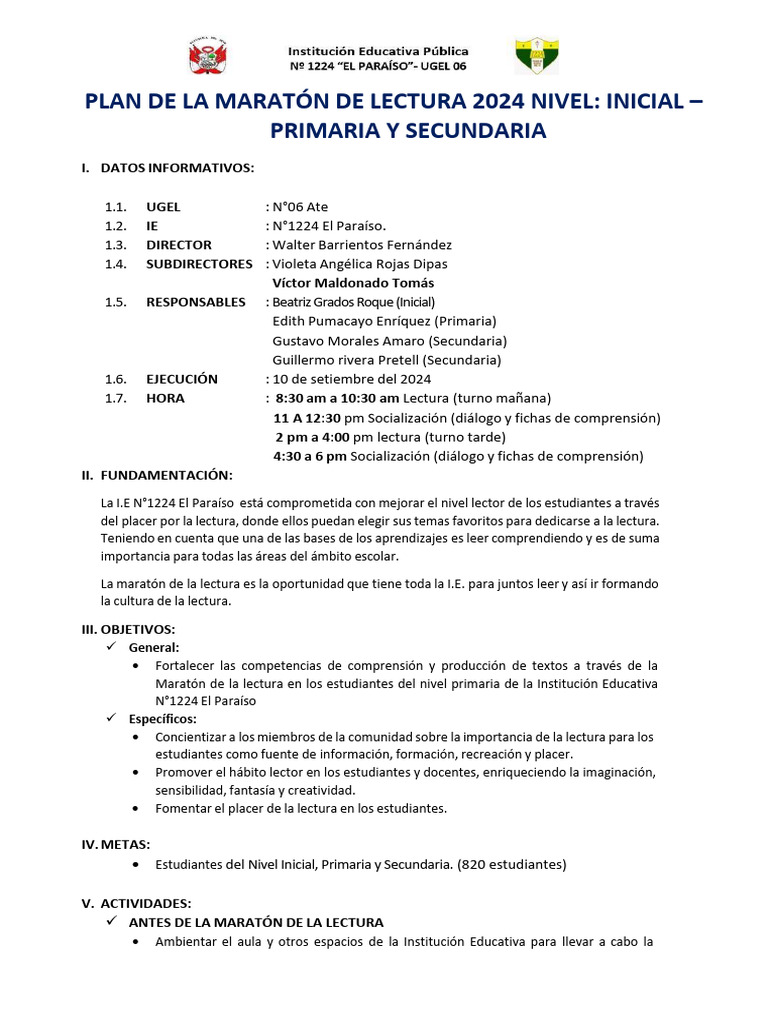 PLAN MARATÓN DE LECTURA 2024- OK | PDF