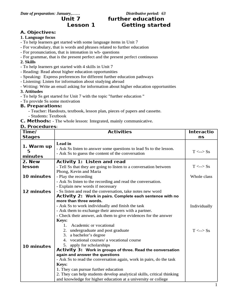 Further Education Lesson Plan Overview | PDF | Lesson Plan | Vocabulary