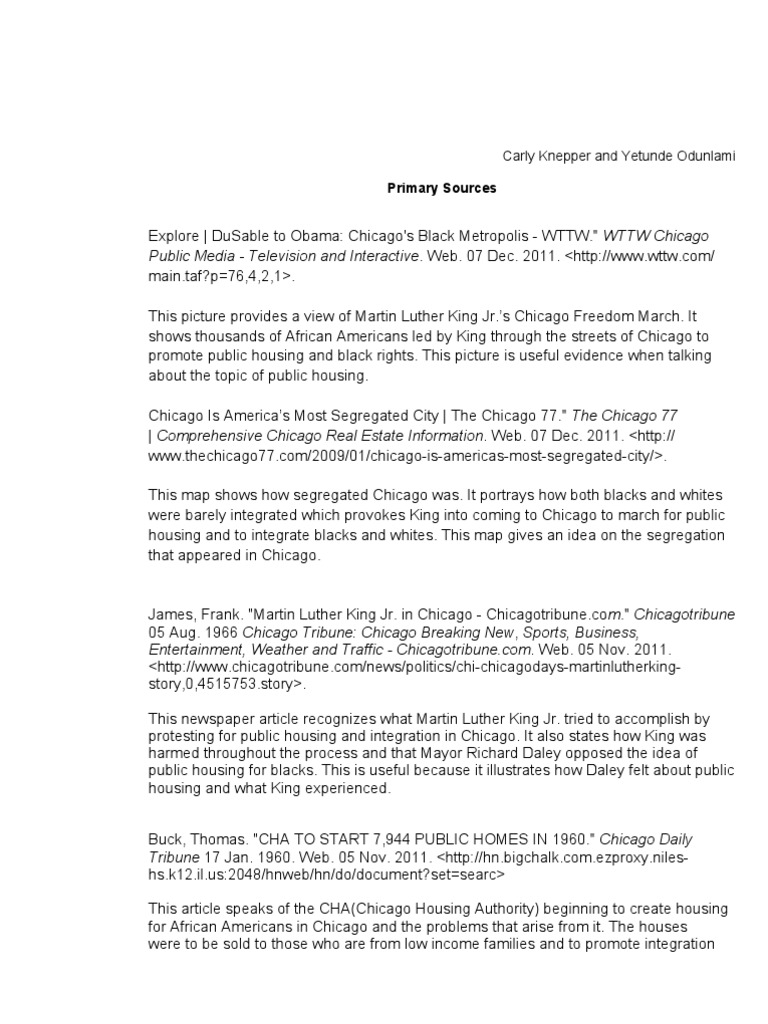 New Primary Sources | PDF | Chicago | Martin Luther King Jr.