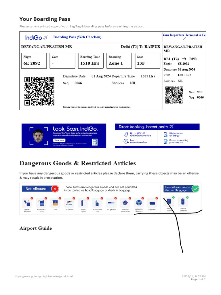 Boarding Pass Delhi To Raipur 2024 | PDF