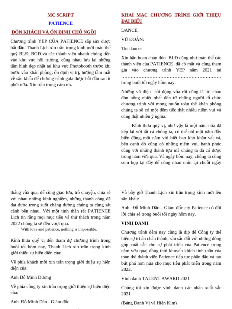MC Script Vpatience 2022 | PDF