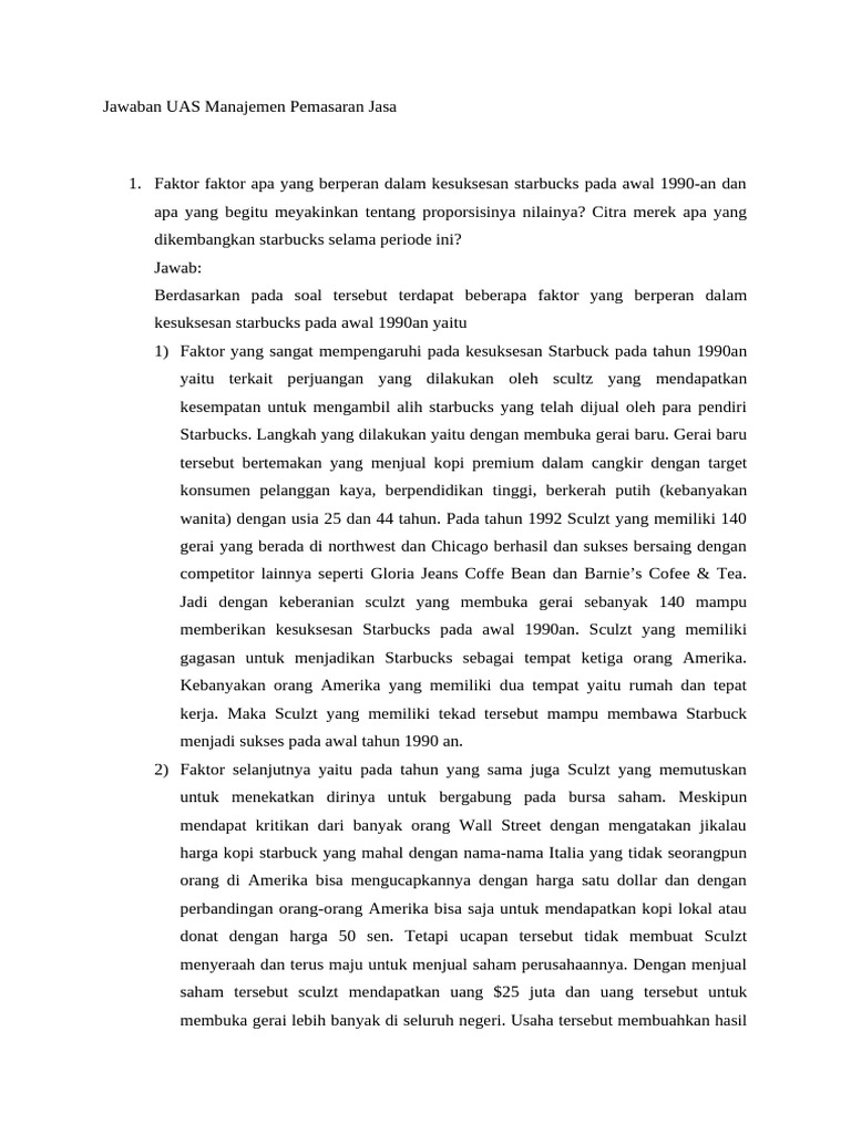 Jawaban UAS Manajemen Pemasaran Jasa | PDF
