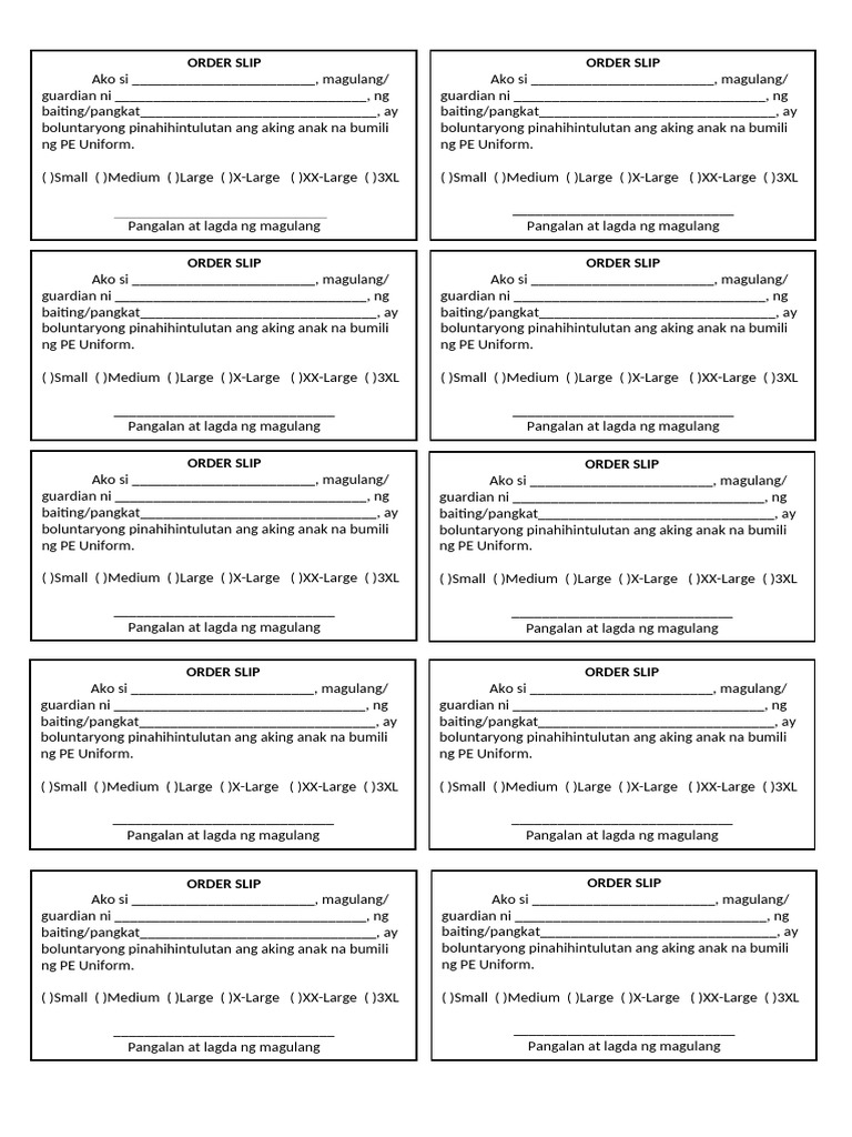 Order Slip PE Unif. | PDF