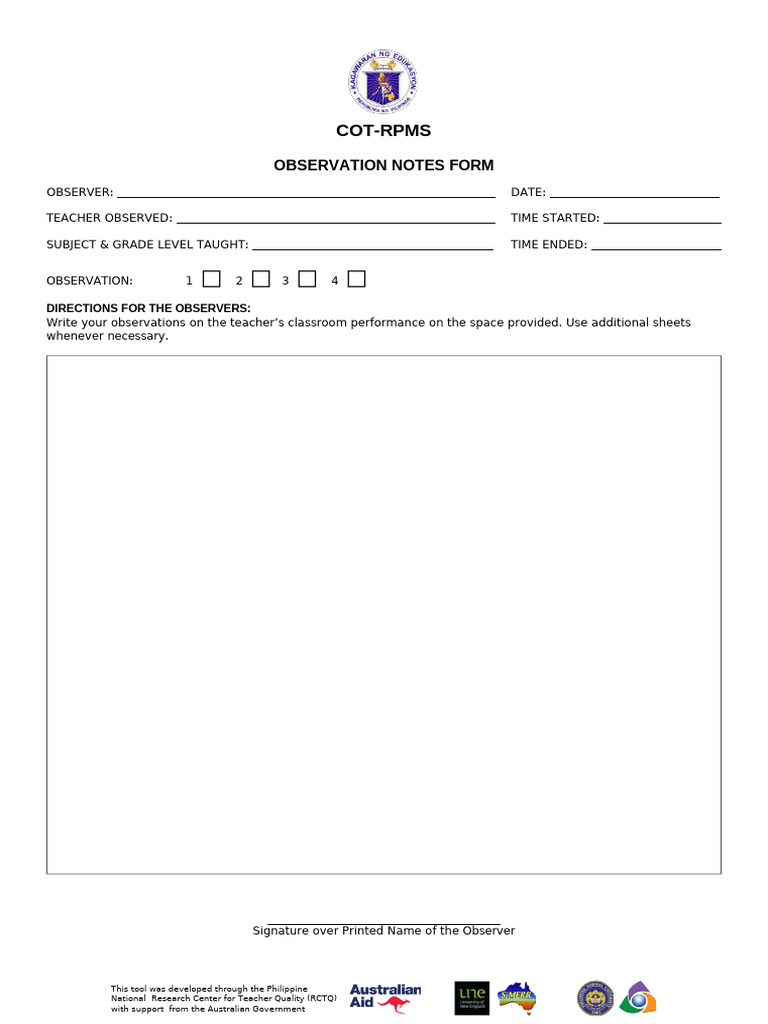 COT-RPMS Observation Notes Form | PDF COT-RPMS Observation Notes Form | PDF