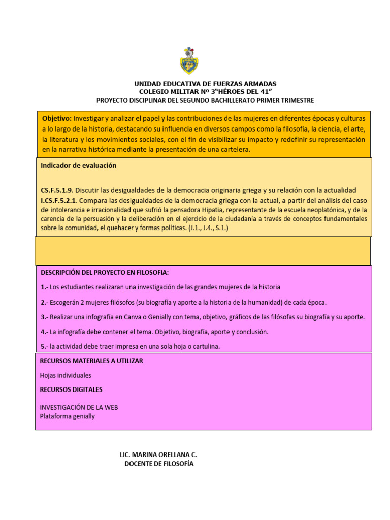 Proyecto Disciplinar Del Segundo Bachillerato Primer Trimestre | PDF