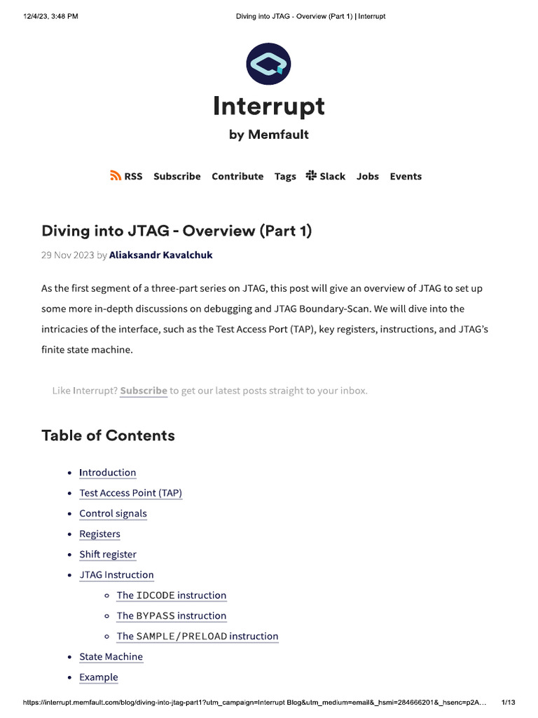 Diving Into JTAG - Overview (Part 1) _ Interrupt | PDF