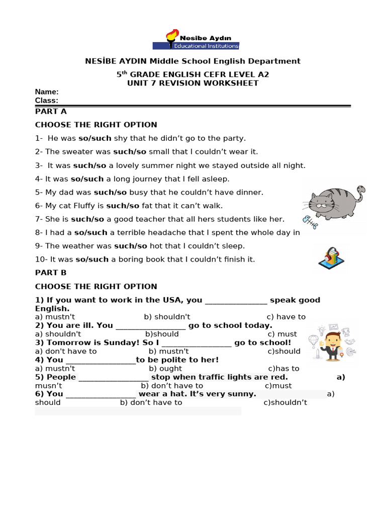 Odev Unit7 Revision Worksheet | PDF