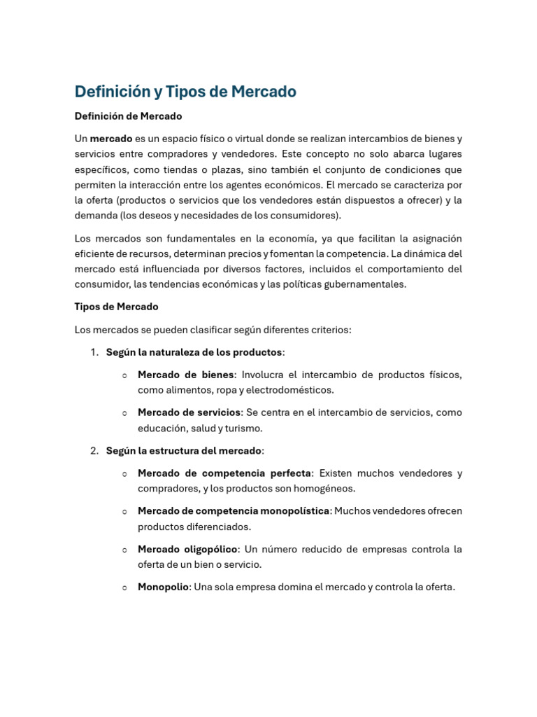 Definición y Tipos de Mercado | PDF
